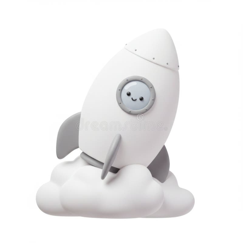 Cute Cartoon Rocket on Clouds Stock Illustration - Illustration of ...