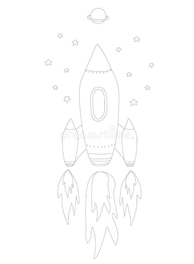 Cute Cartoon Rocket in Space - Coloring Book Stock Vector ...