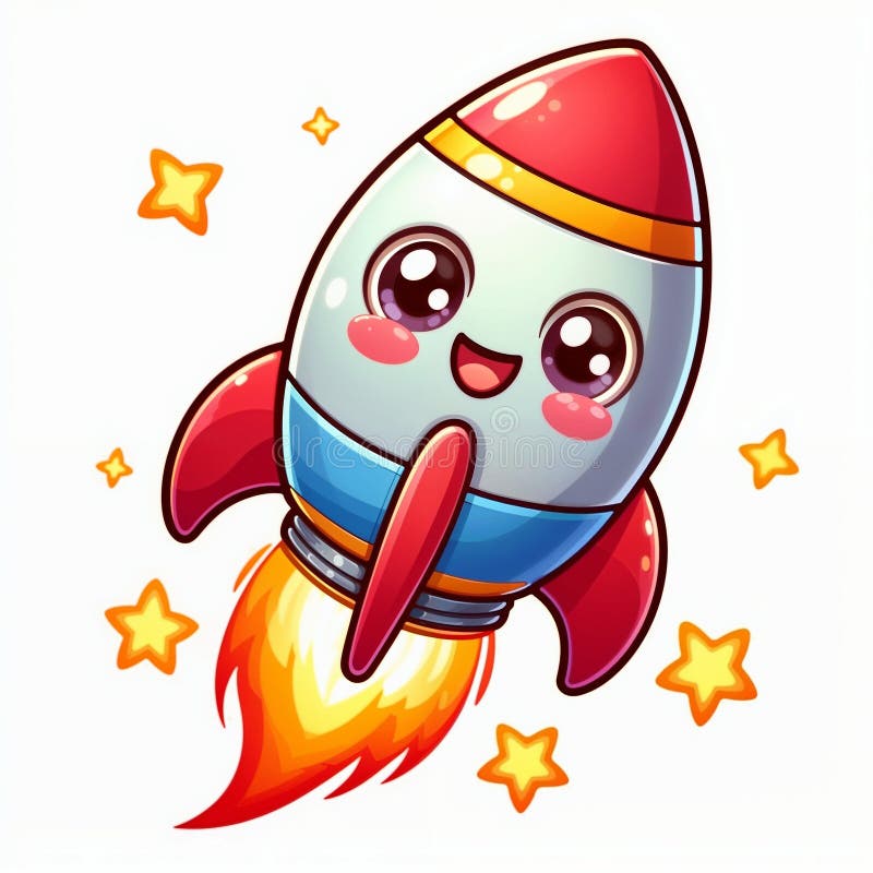 Cute Cartoon Rocket on White Background. AI Stock Illustration ...