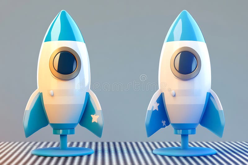 Cute Cartoon Rockets Ready for Launch 3D Render of Spacecrafts Stock ...