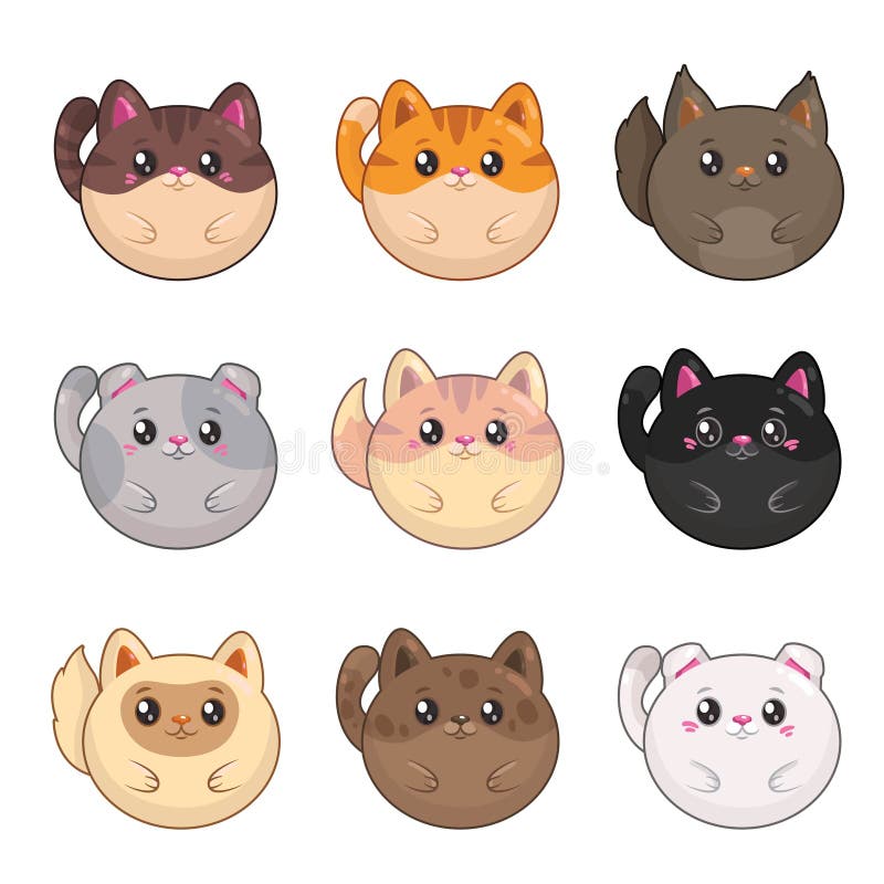 Cute Cartoon Round Cats, Isolated Vector Set Stock Vector ...