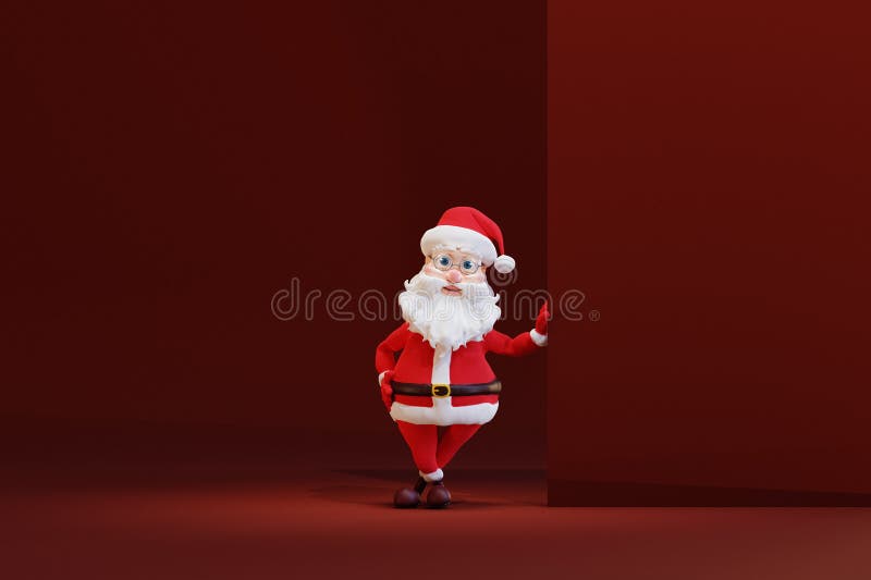 Cute Cartoon Santa Claus with Banner. 3d Render Stock Illustration ...