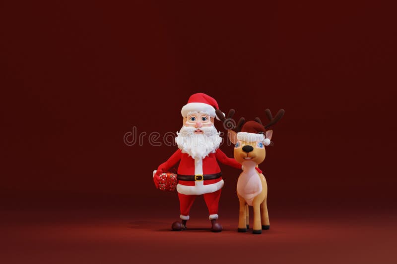Cute Cartoon Santa Claus and Deer. 3d Render Stock Illustration ...