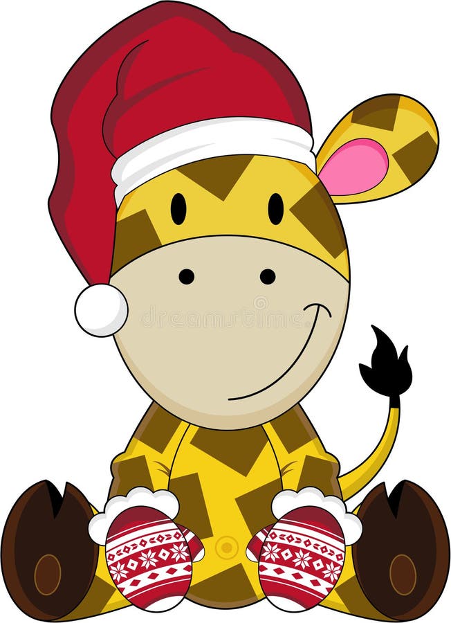 Cute Cartoon Santa Hat Giraffe Stock Vector - Illustration of yuletide ...