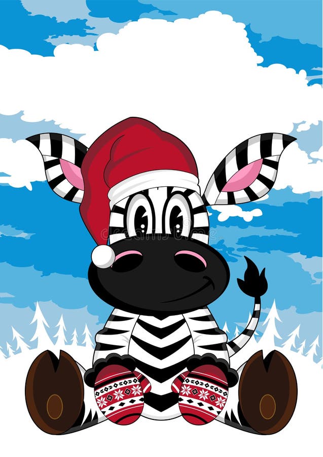 Cute Cartoon Santa Hat Zebra Stock Vector - Illustration of zebra ...