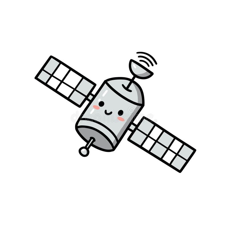 Cute Cartoon Satellite Character with Antennas in Space Stock ...
