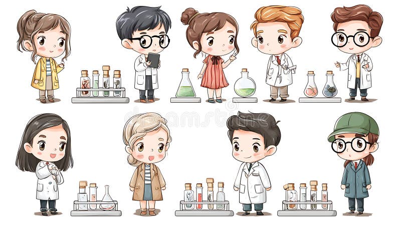 Cute Cartoon Scientists in a Laboratory Setting Stock Image - Image of ...