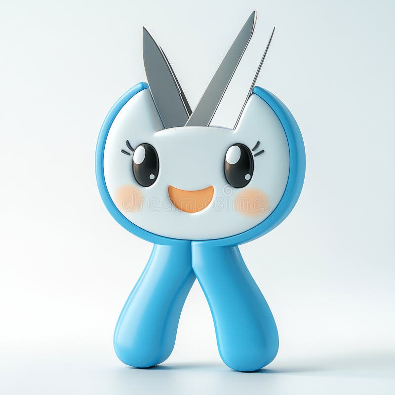 Cute Cartoon Scissors with a Happy Expression on White Background Stock ...