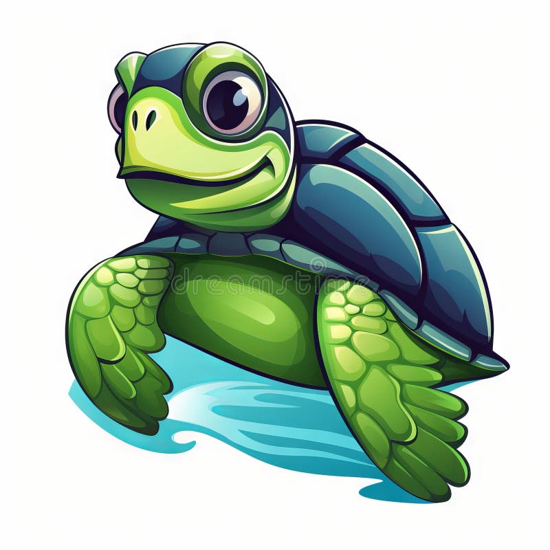 Cute Cartoon Sea Turtle with Big Eyes Stock Illustration - Illustration ...
