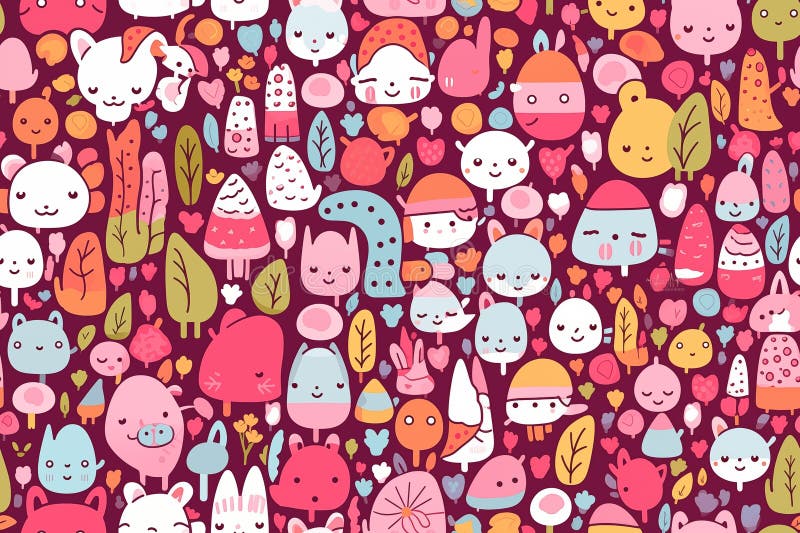 Cute Cartoon Seamless Pattern Stock Illustration - Illustration of baby ...