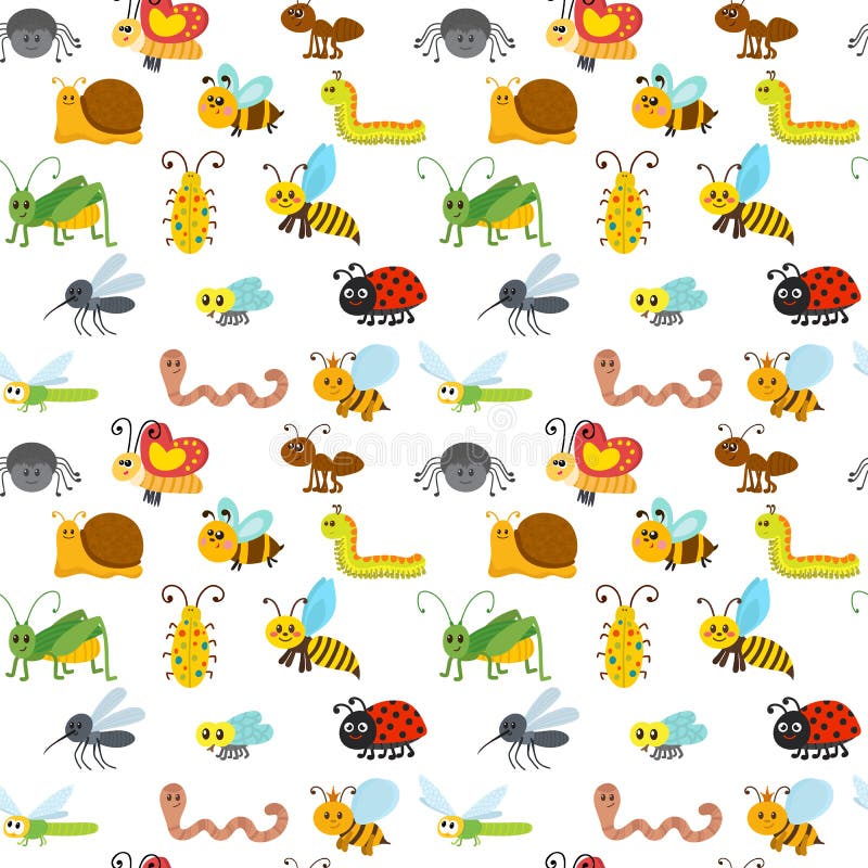Cute Cartoon Seamless Pattern with Insects. Funny Background for Stock ...