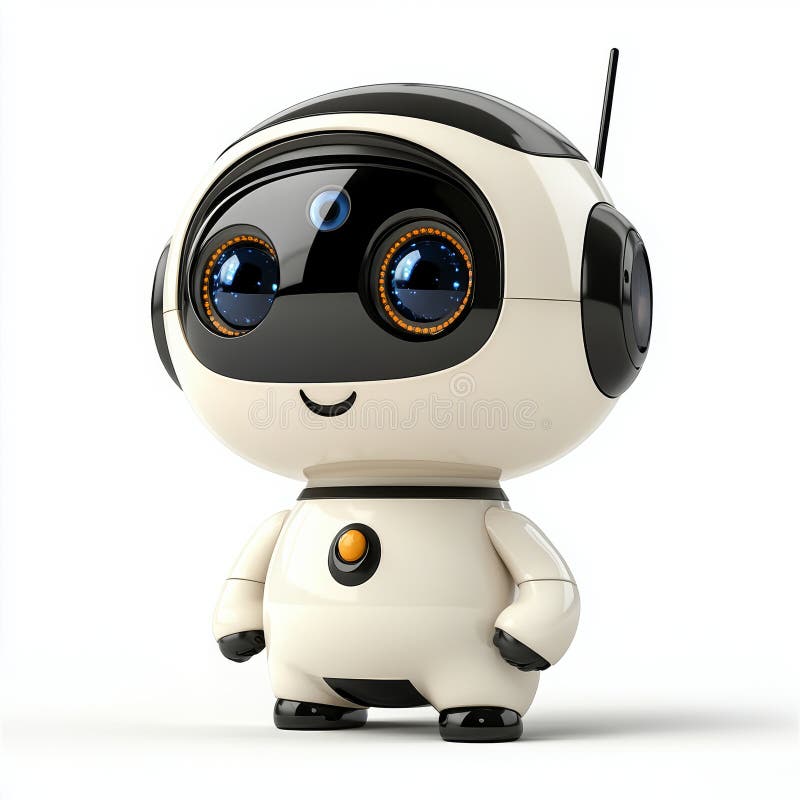 Cute Cartoon Security Camera Character Stands on a White Background ...