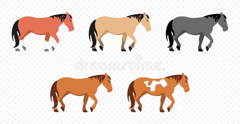 Cute Cartoon Set of Horses Vector Design Stock Vector - Illustration of ...
