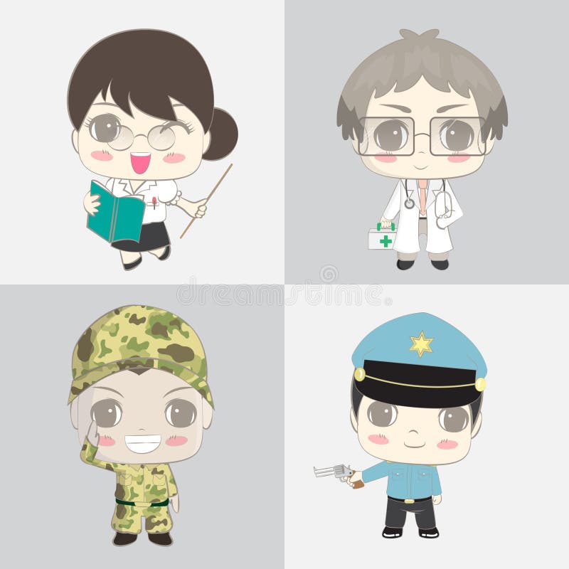 Cute Cartoon Set about Jobs Stock Vector - Illustration of catoon ...