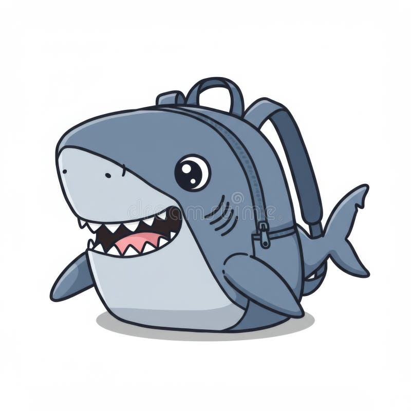 Cute Cartoon Shark Backpack Illustration Stock Illustration ...