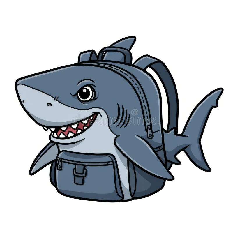 Cute Cartoon Shark Wearing a Backpack Stock Illustration - Illustration ...