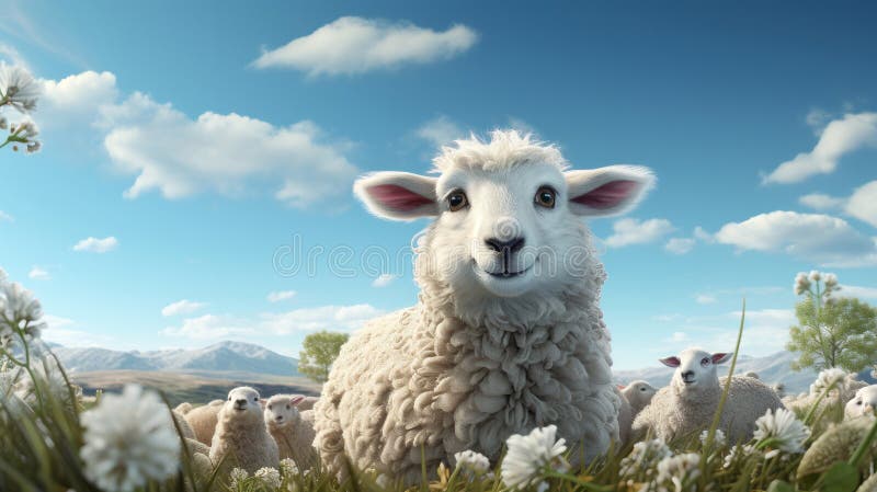 Cute Cartoon Sheep Banner with Room for Copy. Generative AI. Stock ...