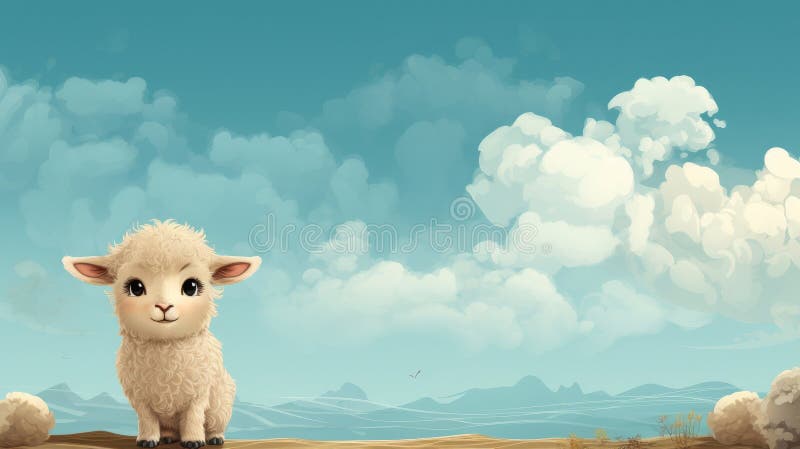 Cute Cartoon Sheep Banner with Room for Copy. Generative AI. Stock ...