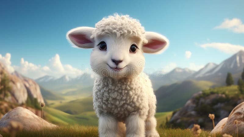 Cute Cartoon Sheep Banner with Room for Copy. Generative AI. Stock ...