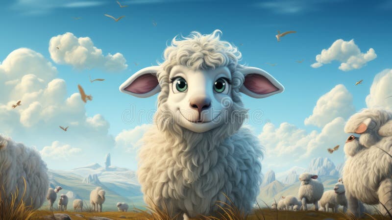 Cute Cartoon Sheep Banner with Room for Copy. Generative AI. Stock ...