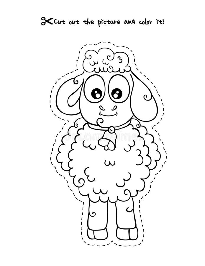 Cute Cartoon Sheep Cut and Color Activity Stock Vector - Illustration ...