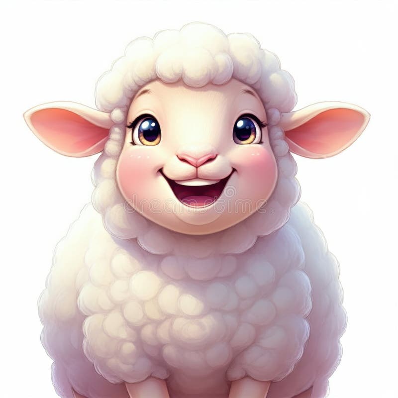 Cute Cartoon Sheep Facing Forward and Smiling Broadly Stock ...