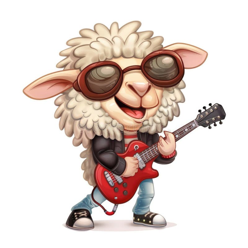 Cute Cartoon Sheep Playing Electric Guitar with Sunglasses Stock ...