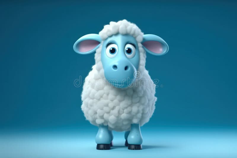 Cute Cartoon Sheep with Very Big Eyes Blue Gradient Background ...