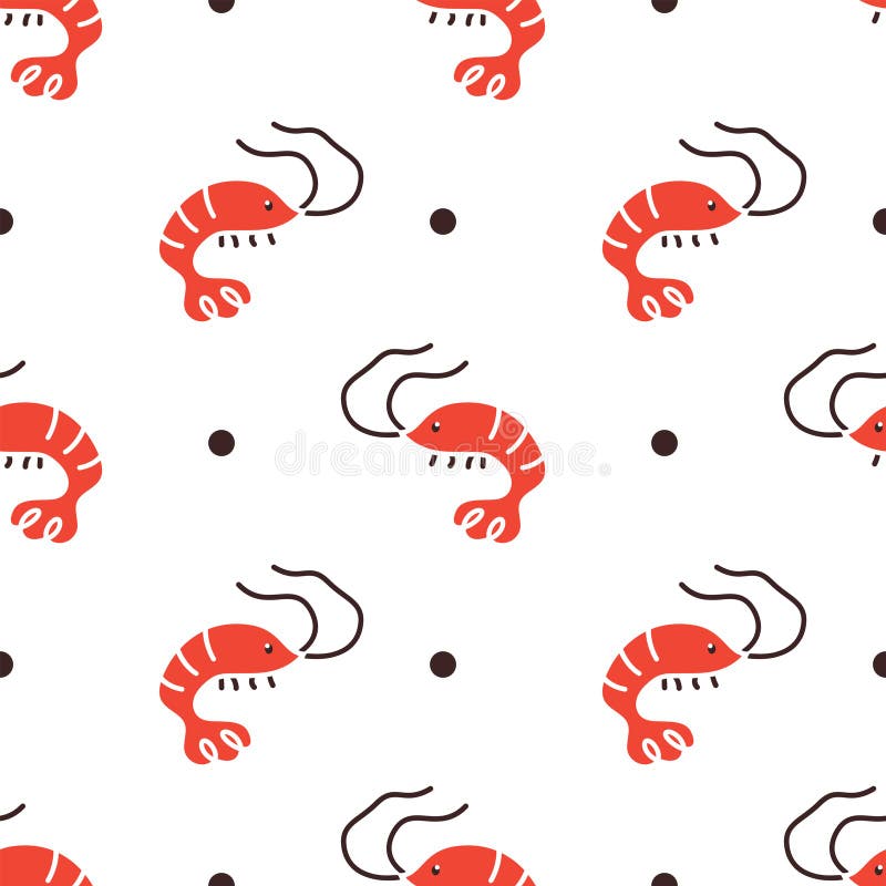 Cute Cartoon Shrimp Seamless Vector Pattern Stock Vector - Illustration ...