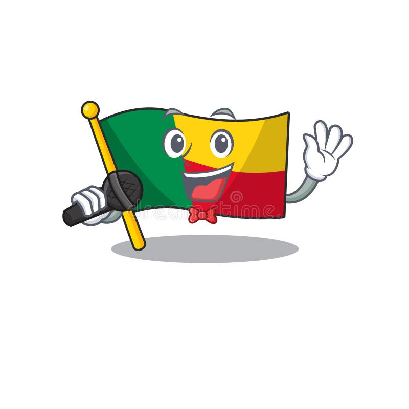 Cute Cartoon Singing Flag Benin Scroll with a Microphone Stock Vector ...