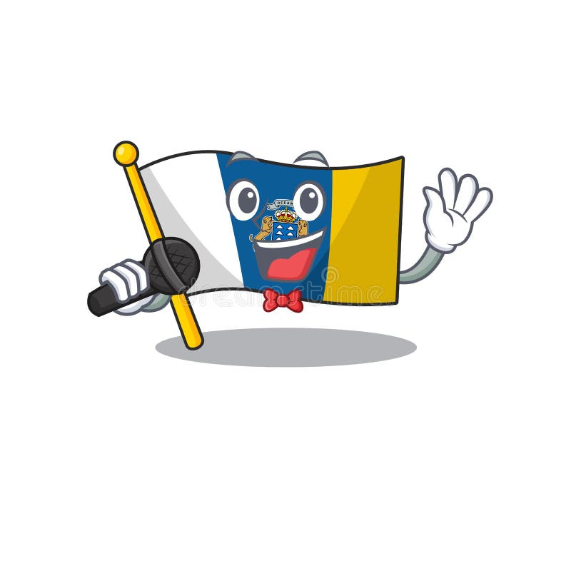 Cute Cartoon Singing Flag Canary Island Scroll with a Microphone Stock ...