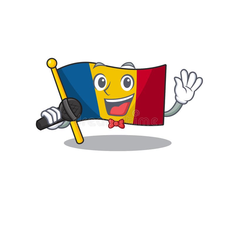 Cute Cartoon Singing Flag Chad Scroll with a Microphone Stock Vector ...