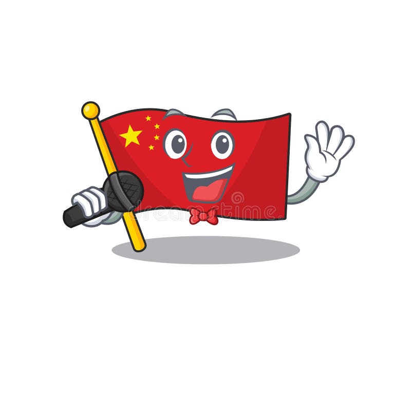 Cute Cartoon Singing Flag China Scroll with a Microphone Stock Vector ...