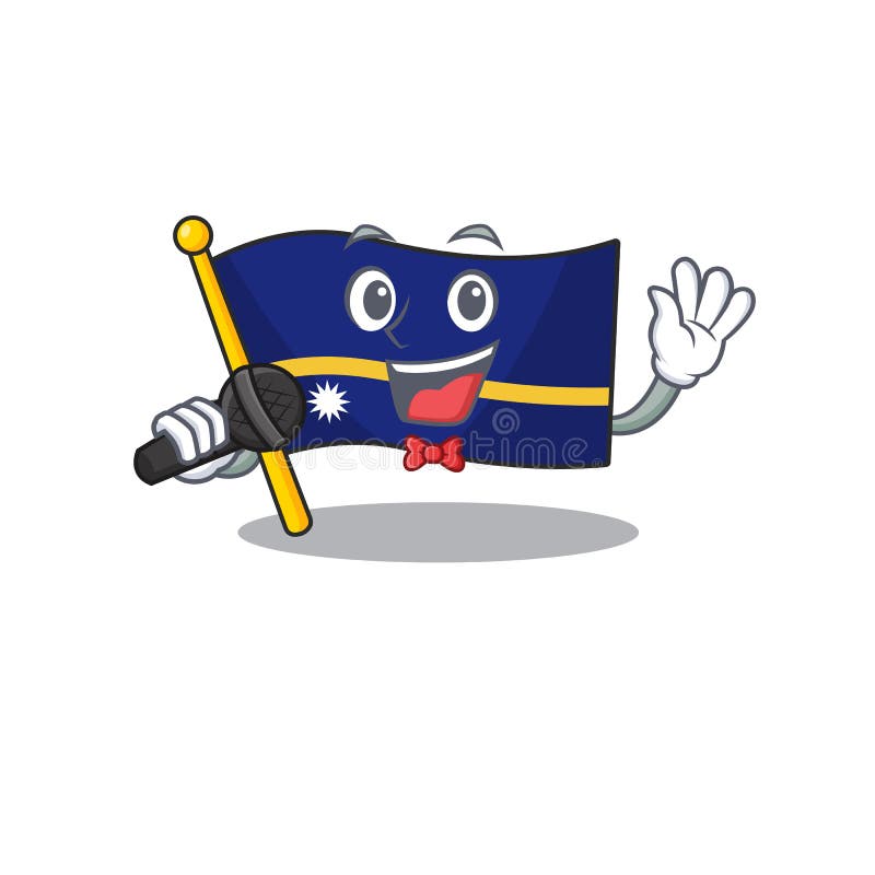 Cute Cartoon Singing Flag Nauru Scroll Met Een Microfoon Vector ...