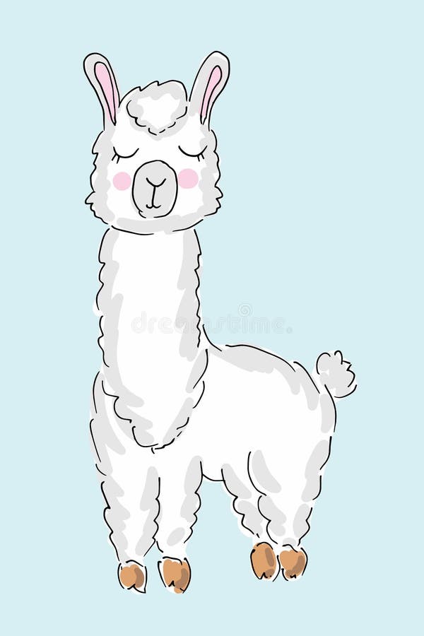 Cute Cartoon Sleeping Llama, Doodle Vector Illustration Stock Vector ...