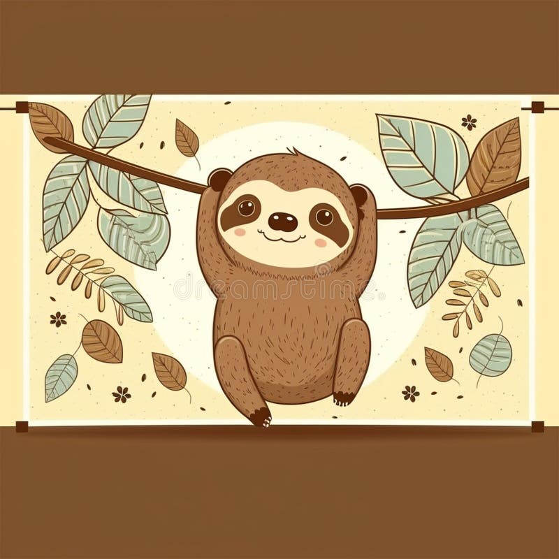 Cute Cartoon Sloth Banner with Room for Copy Stock Illustration ...