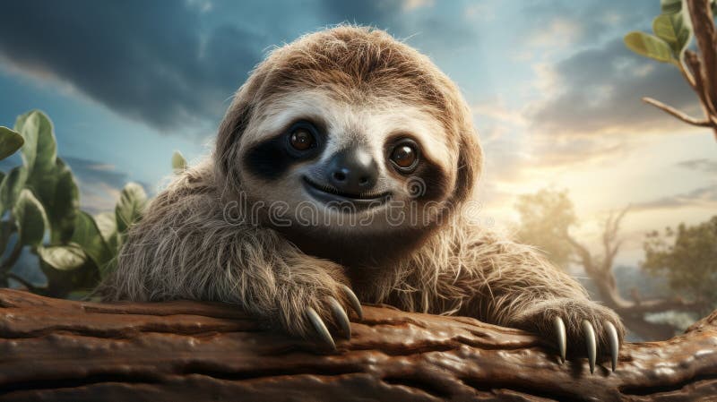 Cute Cartoon Sloth Banner with Room for Copy. Generative AI. Stock ...