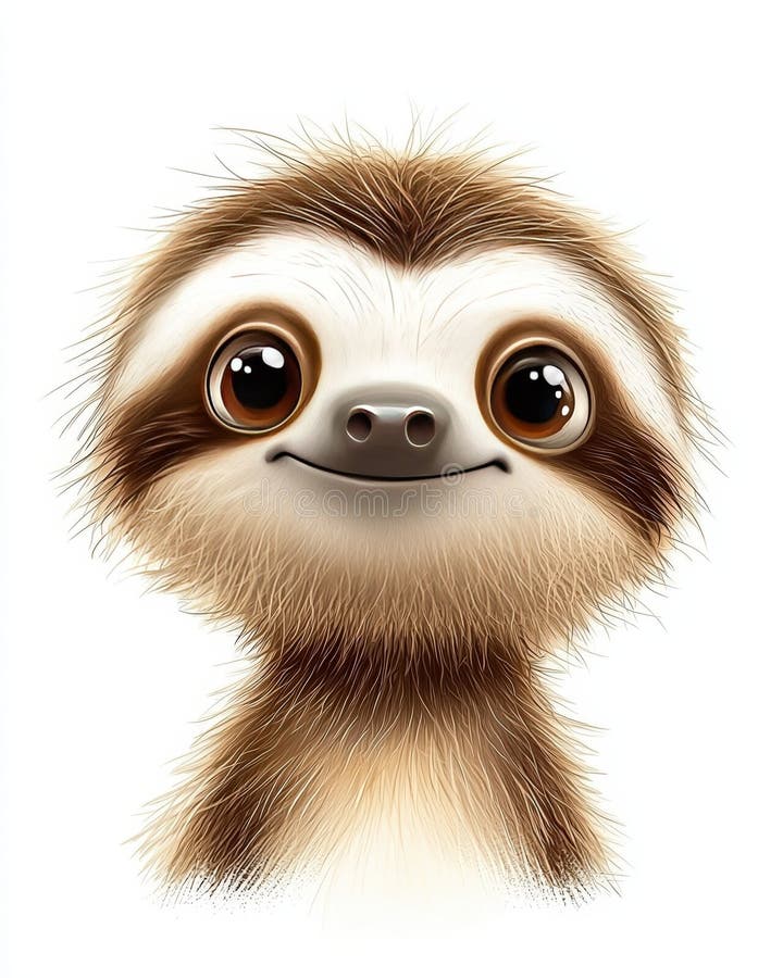 Cute Cartoon Sloth with Big Eyes Stock Illustration - Illustration of ...