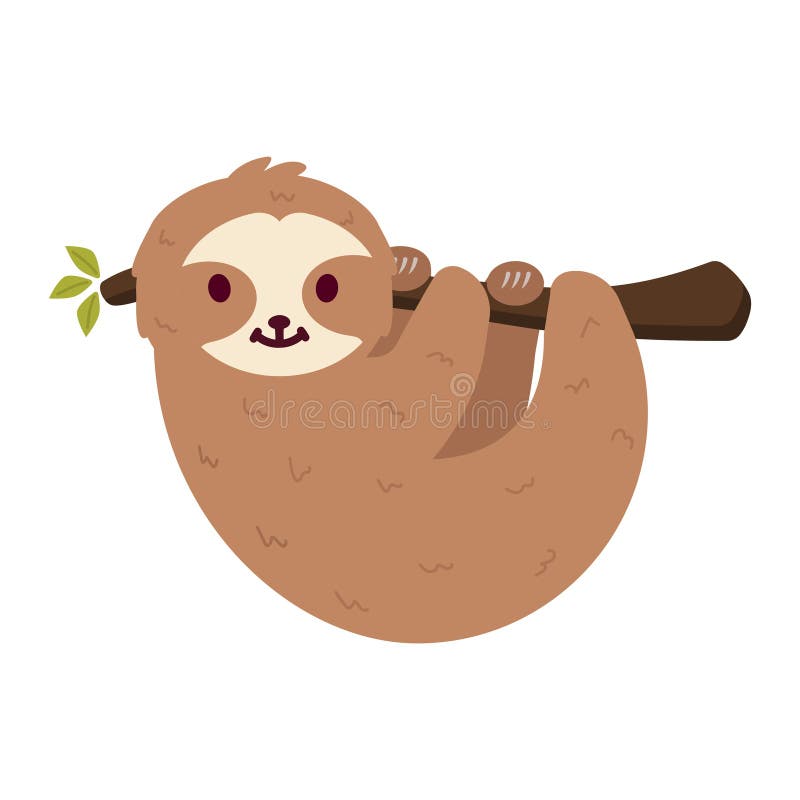 Cute Cartoon Sloth Sleeping on a Branch Stock Vector - Illustration of ...