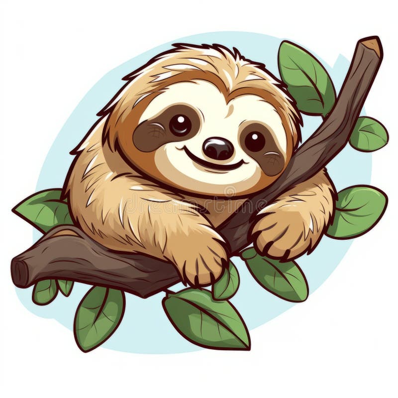Cute Cartoon Sloth on a Tree Branch. Vector Illustration Stock ...