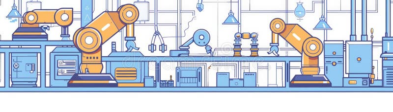 A Cute Cartoon of a Smart Factory with Robots Ensuring Efficiency Stock ...