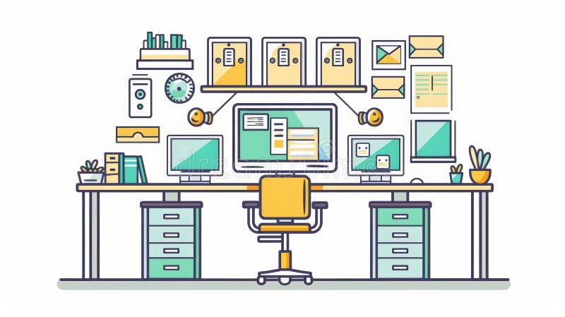 A Cute Cartoon of a Smart Office with Advanced it Infrastructure Stock ...