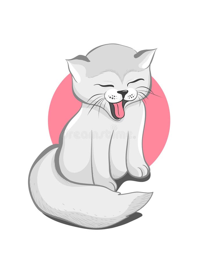 Cute Cartoon Smiling Cat. Happy Grey Cat Poster Design Stock Image ...