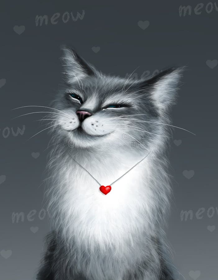 Cute Cartoon Smiling Cat. Happy Grey Cat Poster Design Stock Image ...