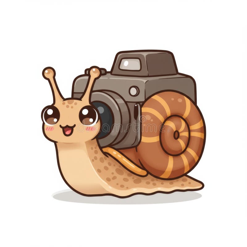 Cute Cartoon Snail Carrying a Camera Stock Illustration - Illustration ...