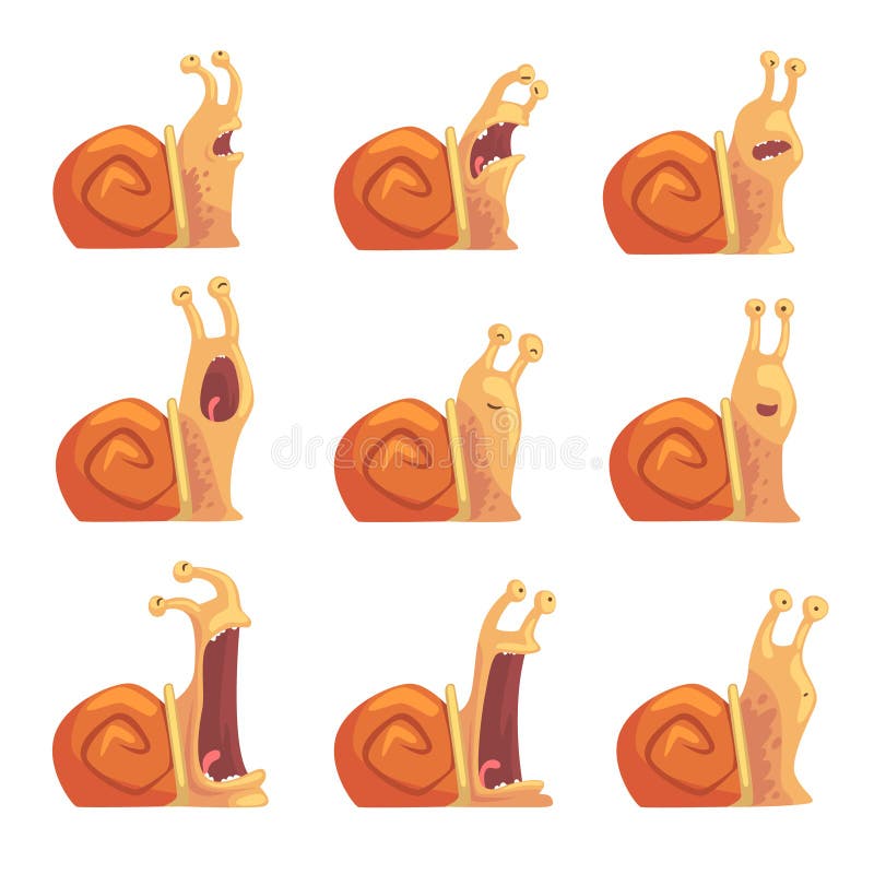 Cute Cartoon Snails Showing Different Emotions Set, Funny Snail ...