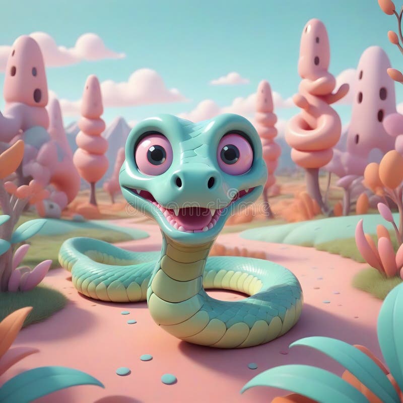 Cute Cartoon Snake in a Colorful Landscape Stock Illustration ...