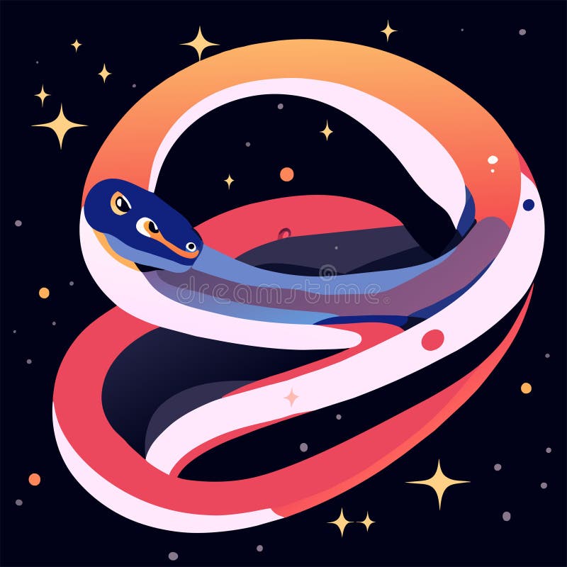 Cute Cartoon Snake in Space. Vector Illustration in Flat Style Stock ...
