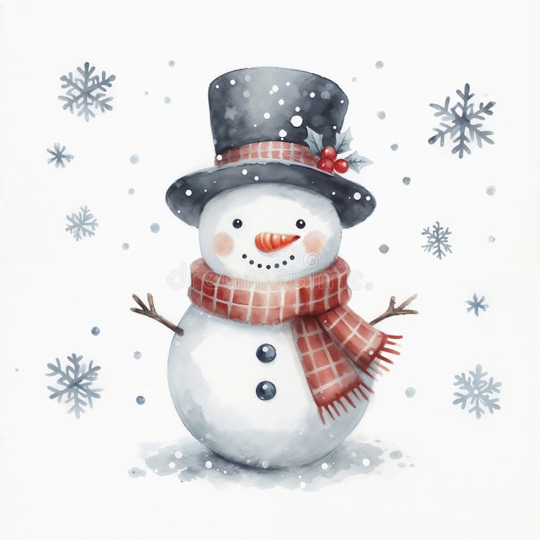 Cute cartoon snowman. AI stock illustration. Illustration of svarf ...
