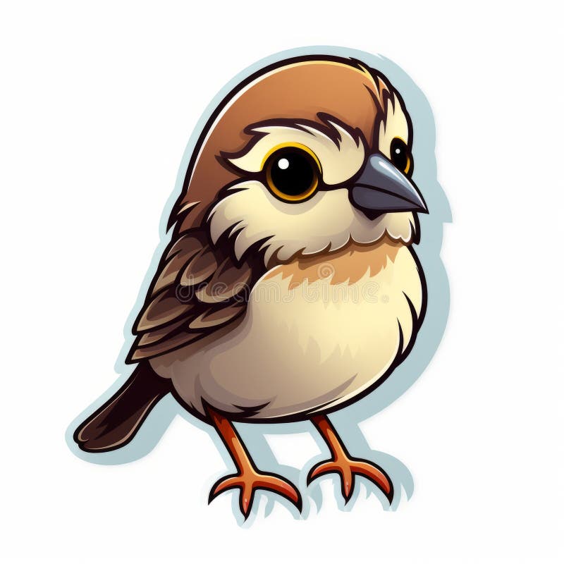 Cute Cartoon Sparrow Sticker - 2d Game Art Style Stock Illustration ...